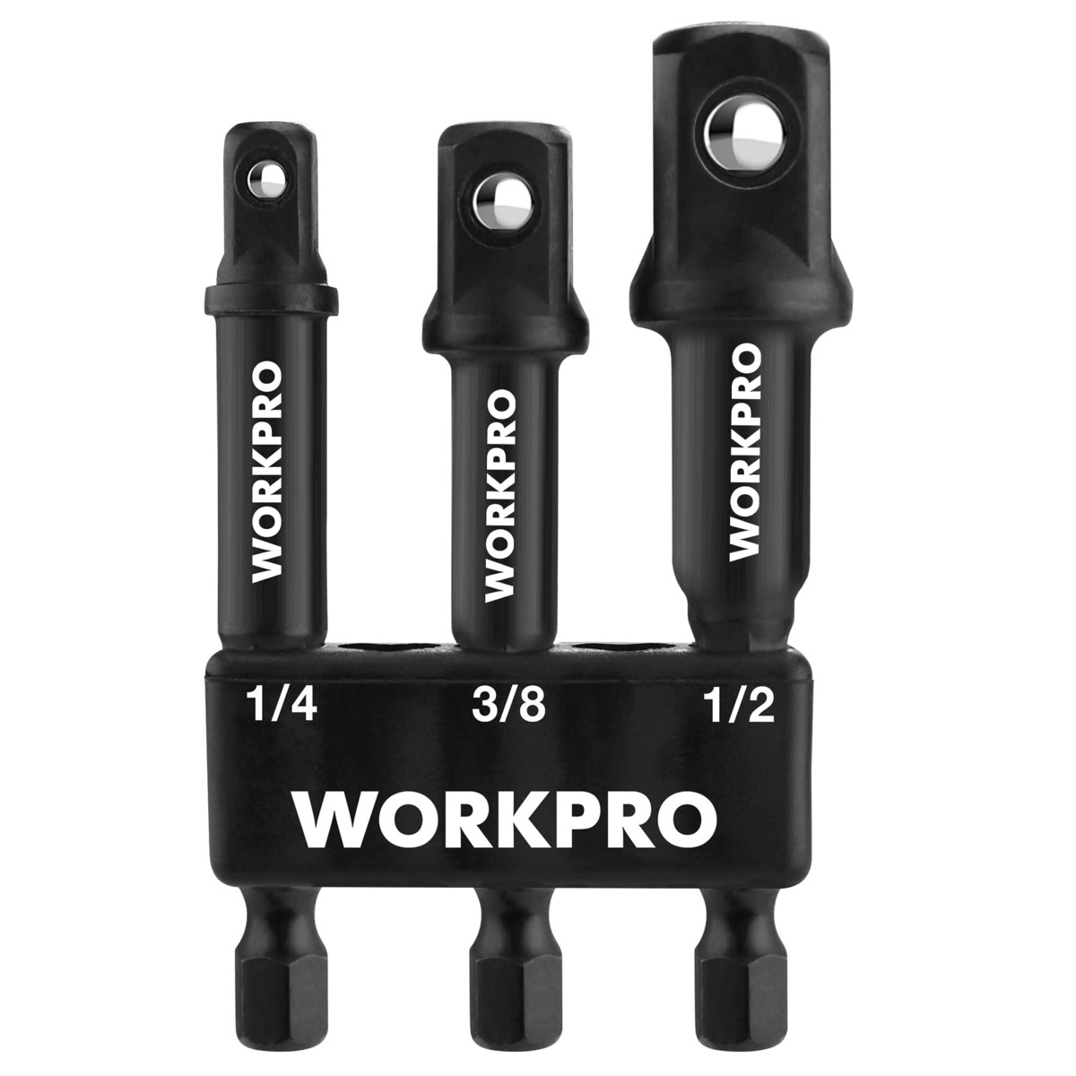 【数量限定】WORKPRO インパクトグレードソケットアダプターセット 3本組 延長ビット 差込角6.35mm 9.5mm 12.7mmドライブ 軸径6.35mm六角軸 電動ドリル用 熱処理 ...
