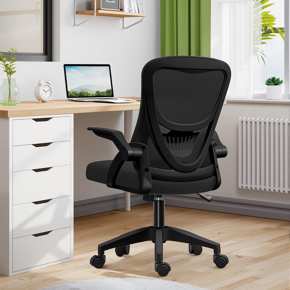 [EdoErgo] オフィスチェア 椅子 テレワーク 疲れない 跳ね上げ式アームレスト コンパクト 約105度ロッキング pc 事務椅子 360度回転 座面昇降 強化ナイロン樹脂ベース 通気性 ...