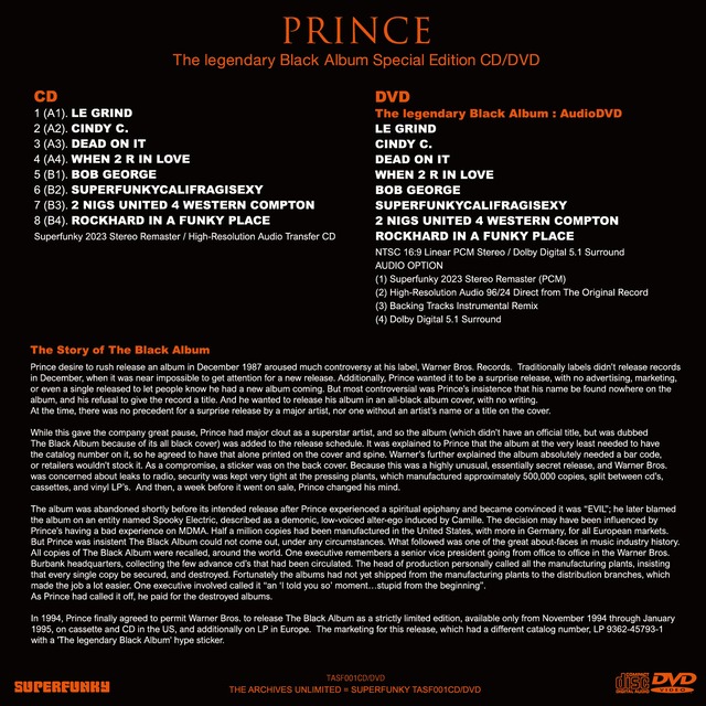 PRINCE / THE LEGENDARY BLACK ALBUM - SUPERFUNKY SPECIAL EDITION (CD+DVD ...