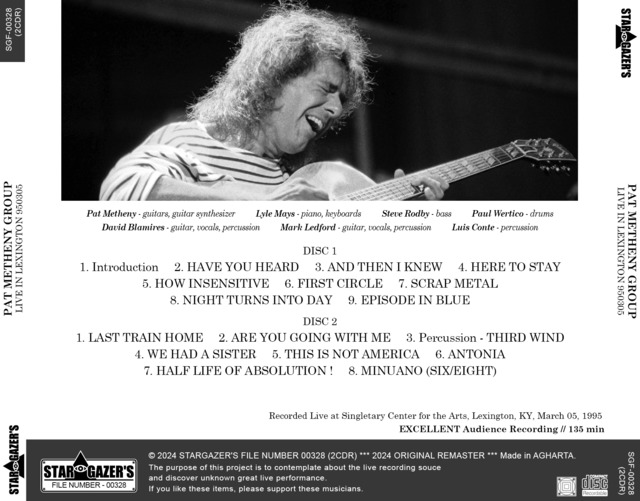 PAT METHENY GROUP / LIVE IN LEXINGTON 950305 (2CDR) | BEATNIK GROOVE