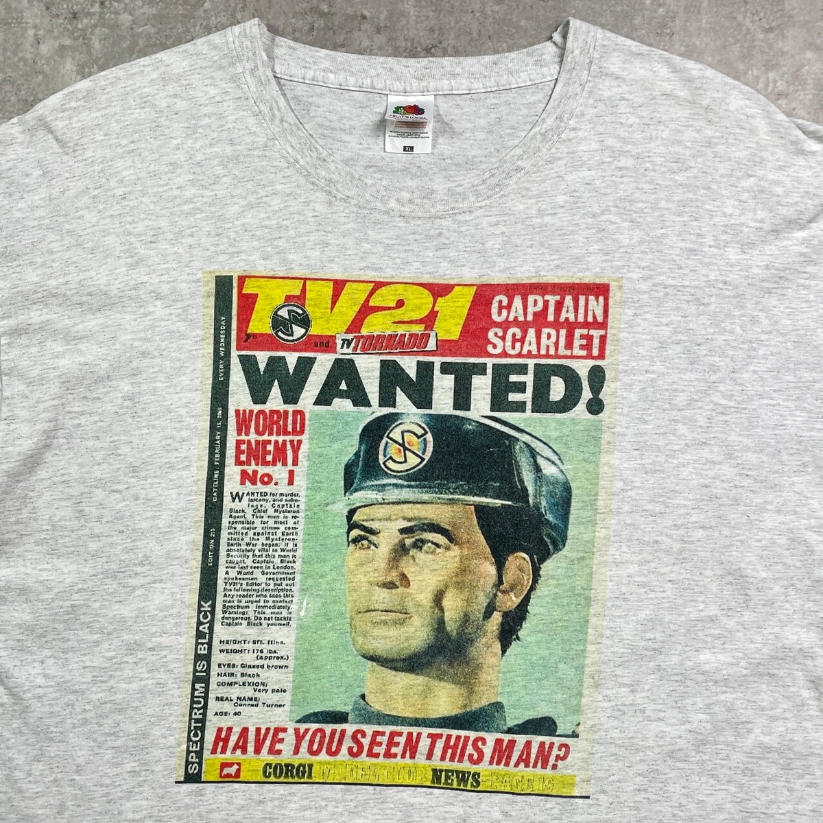 TV21 CAPTAIN SCARLET キャプテン・スカーレット キャラクタープリントTシャツ メンズXL 古着 杢グレー【Tシャツ ...
