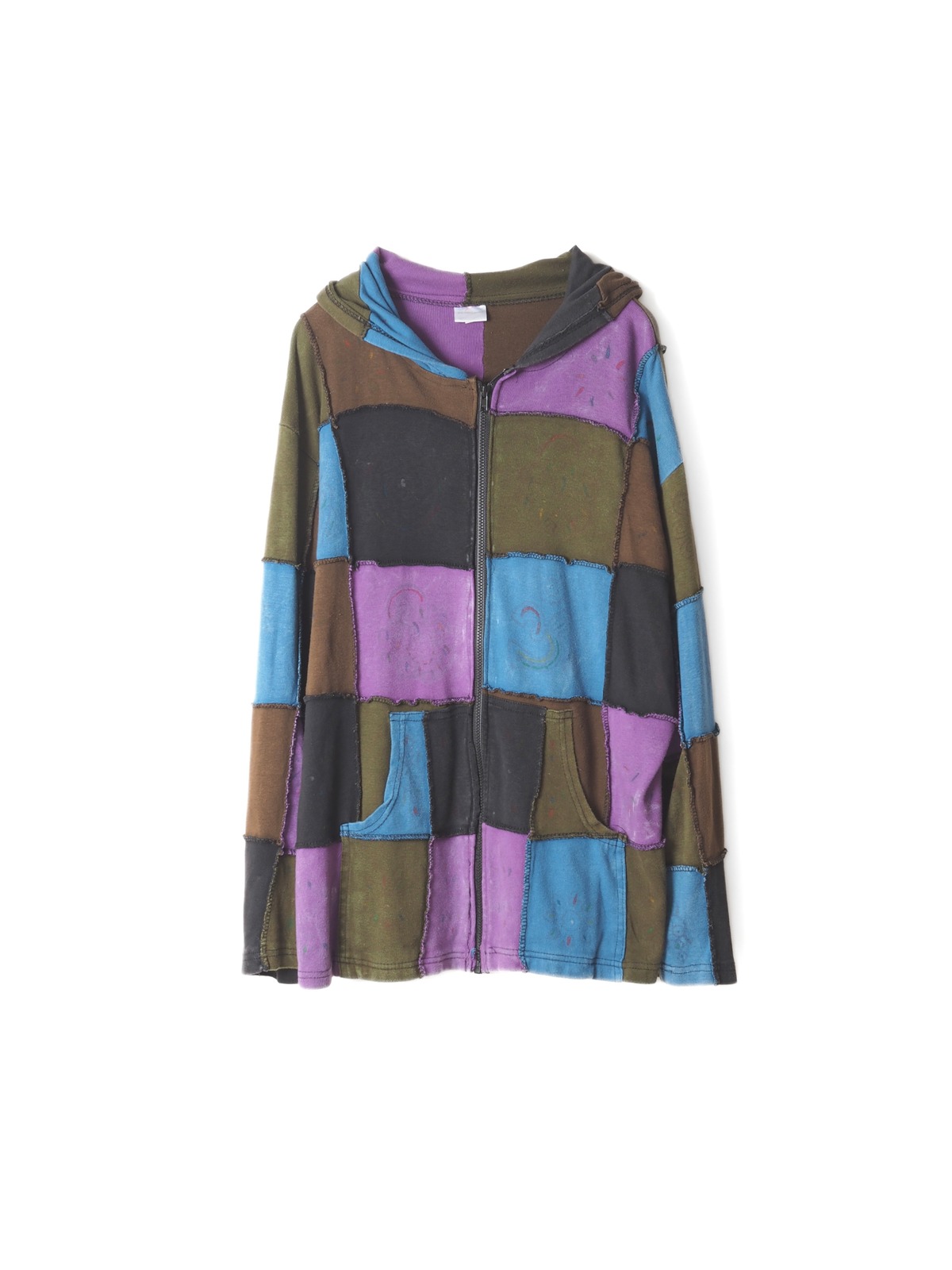 Crazy Patchwork Pattern Paints Zipup Hoodie | PULP VINTAGE ONLINE