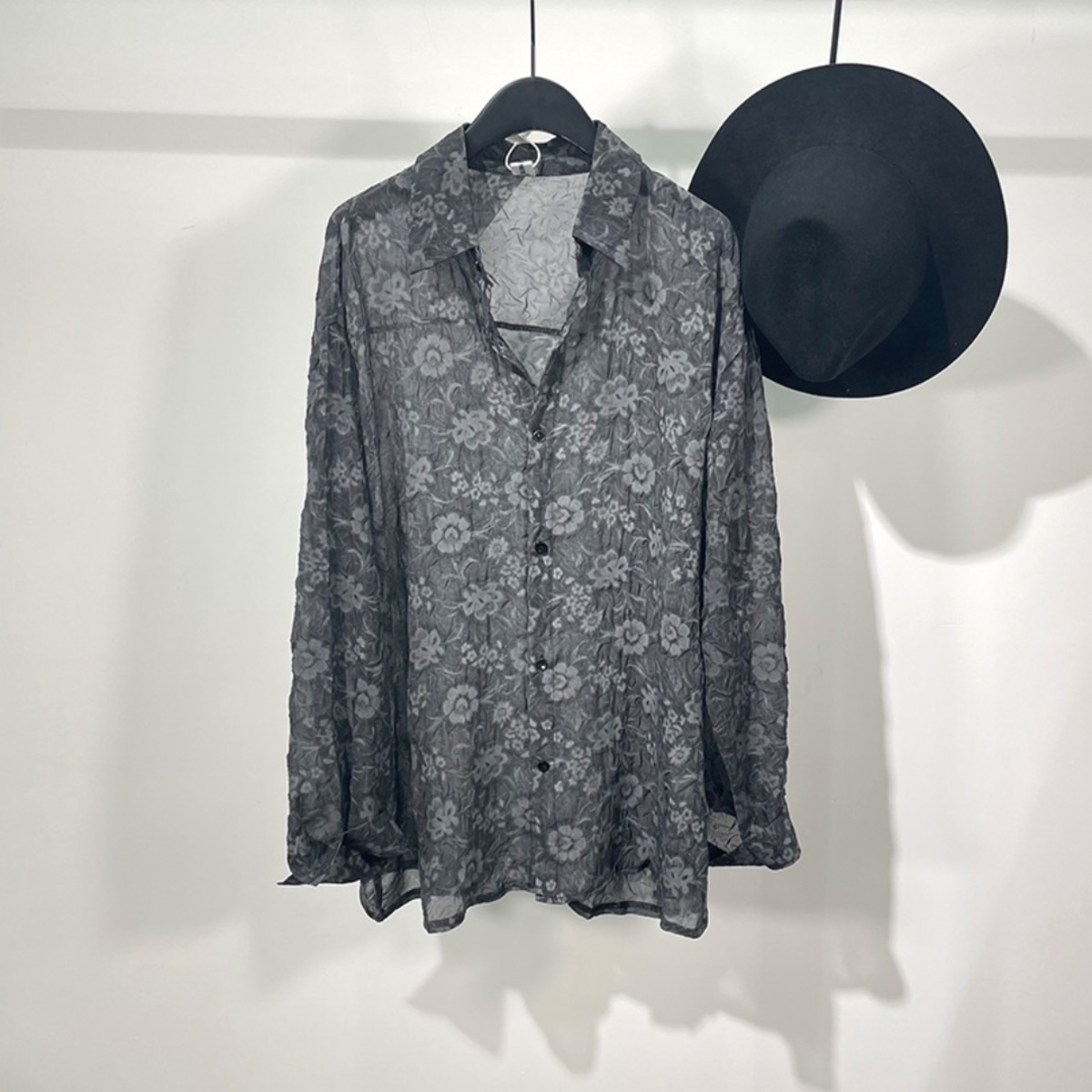Wrinkle print lightweight loose long sleeve shirt | MOTTO