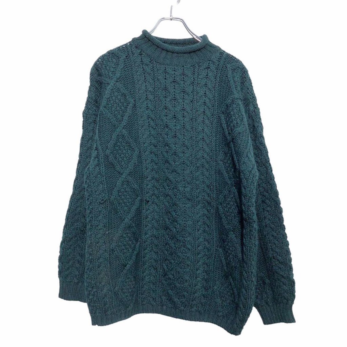 THOMAS KEELING ウール ニット セーター L グリーン トーマスキーリング イギリス製 ケーブル模様 古着卸 アメリカ仕入 ...