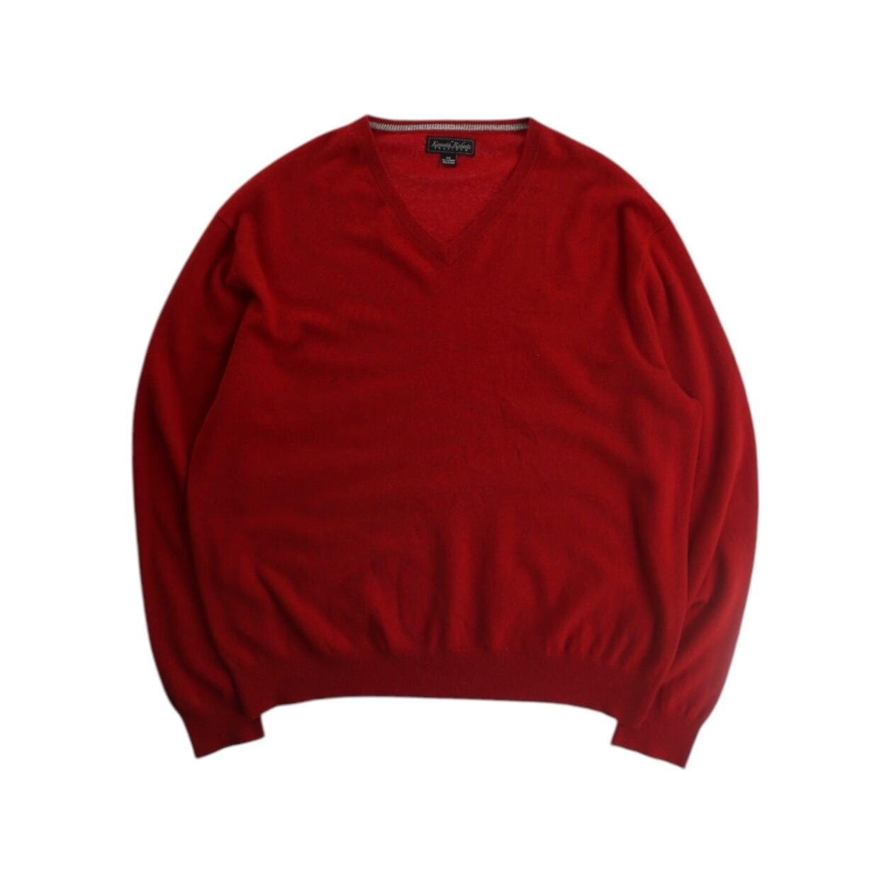 【OTSU TOKYO】Loose silhouette cashmere 100% red V-neck knit -3132- | Pay ID