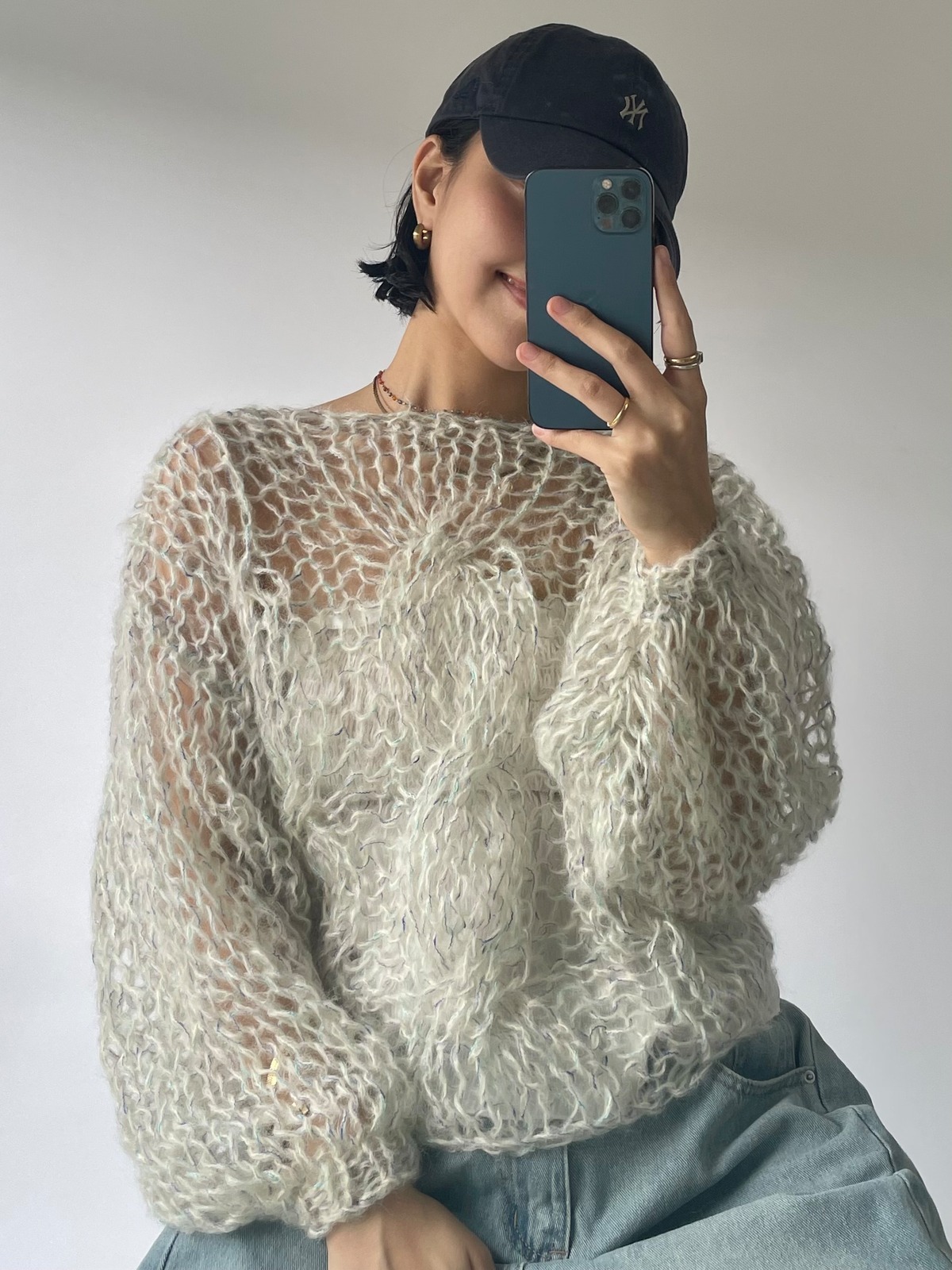 See through nep yarn cable pullover (Long) | amuamu