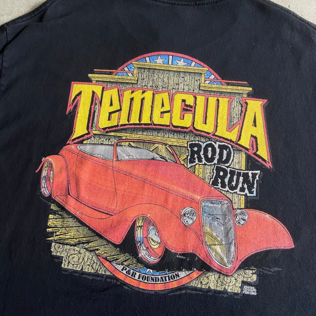 TEMECULA ROD RUN ホットロッド クラシックカー 車 バックプリントTシャツ メンズXL 古着 胸ロゴ ブラック 黒【Tシャツ ...