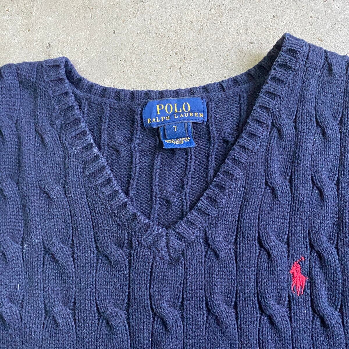 【キッズ7歳】POLO RALPHA LAUREN ポロ ラルフローレン コットンニットベスト 7歳 古着 キッズ企画 ワンポイントロゴ刺繍 ...