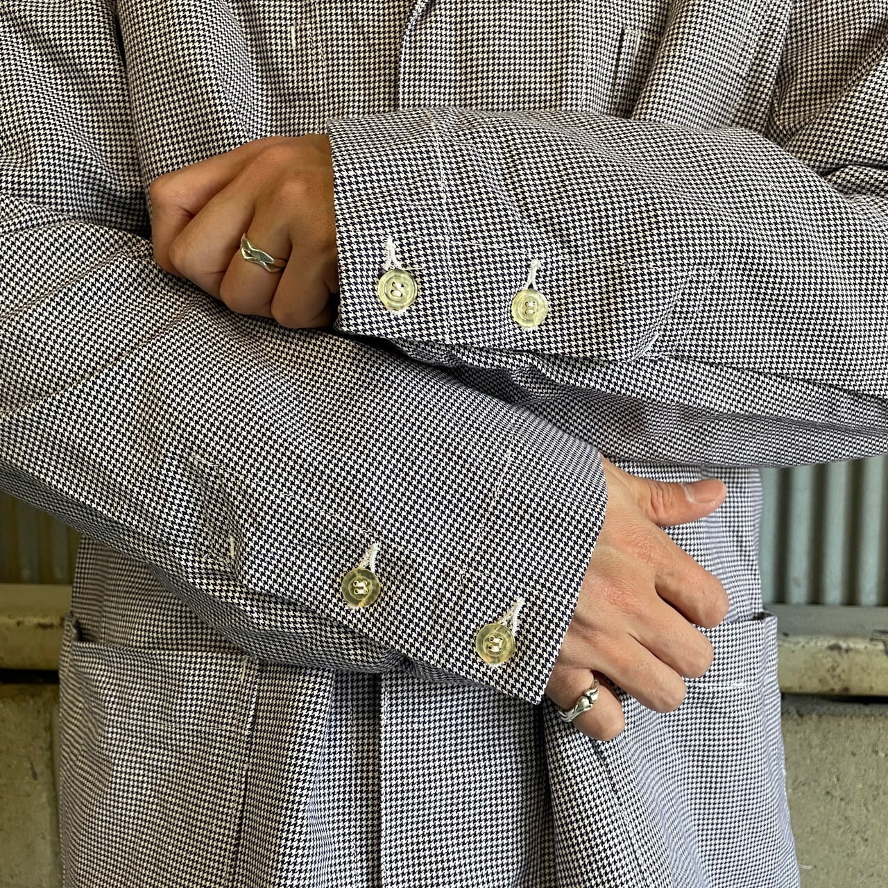 ヴィンテージ DUTHILL&MINART 千鳥格子 ハウンドトゥース柄 シェフジャケット フレンチワークジャケット メンズL相当 ヨーロッパ ...