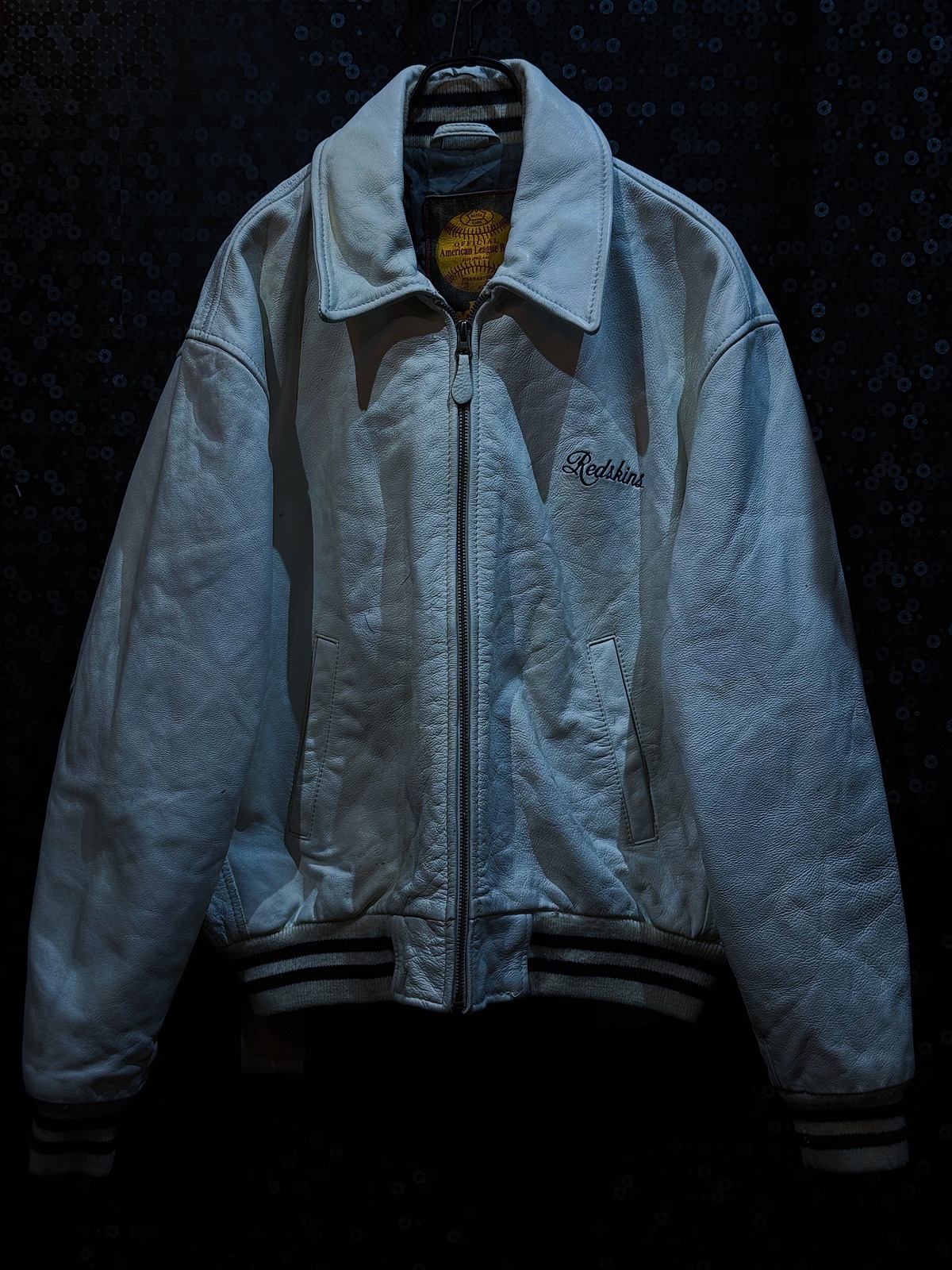 【ÆIEM】"Redskins Garment"vintage stripe cuffs White leather jacket | ayne