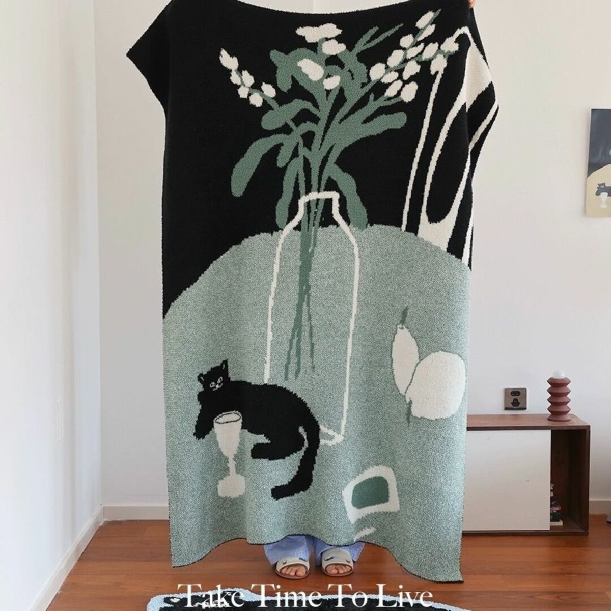Spendtime ねこ柄 ブランケット 黒猫 アート 花瓶柄 大判 毛布 | Uturi -日本未入荷 海外ブランドアイテム セレクトショップ-