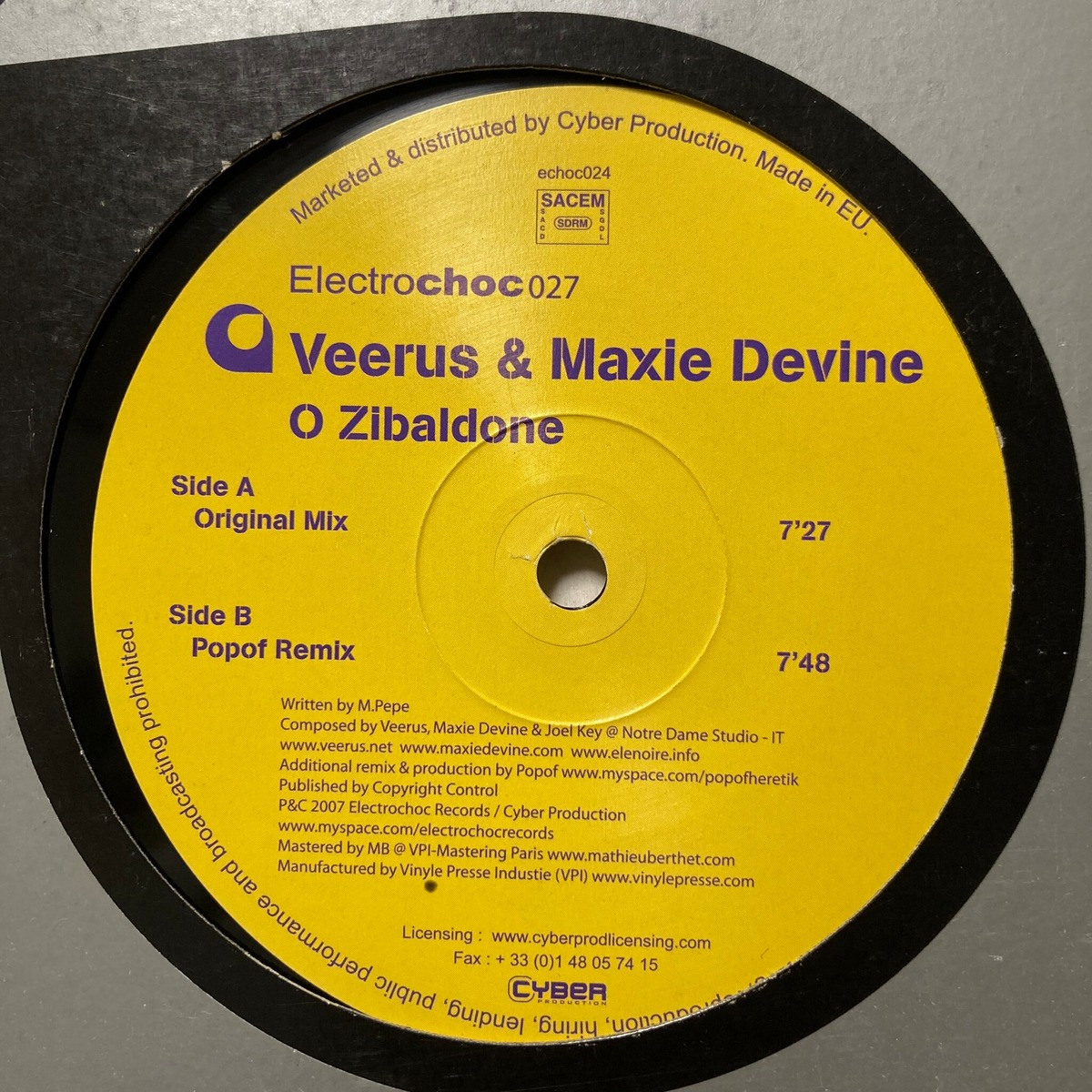 Veerus & Maxie Devine - O Zibaldone - Electrochoc Records[輸入中古12”] | ジャービートレコード