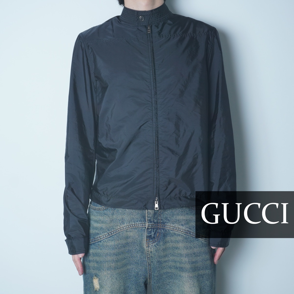 【GUCCI】グッチ 高密度ナイロン シングルライダースジャケット black | ブランド古着屋 Jesus Judas（ジーザス ジューダス）