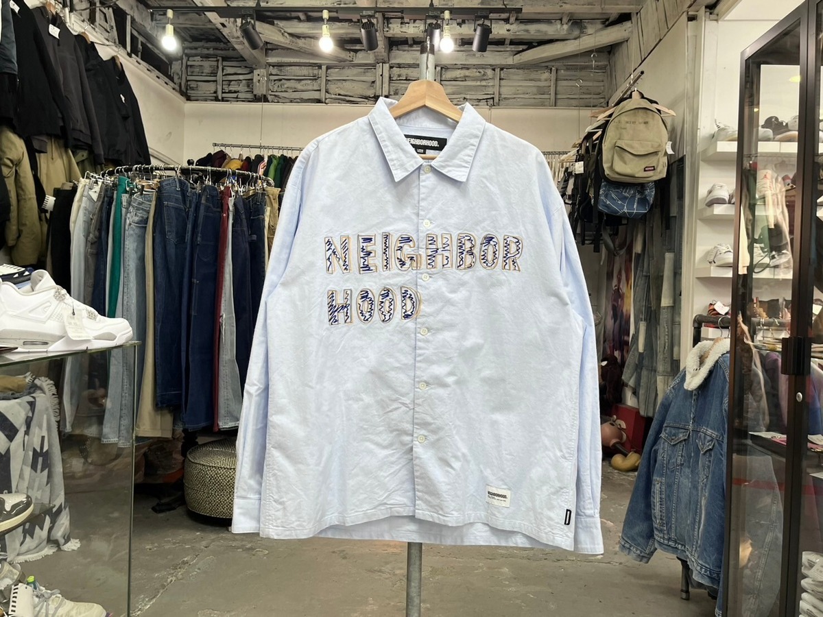NEIGHBORHOOD HAND DRAWING EMBROIDERY SHIRT LS BLUE LARGE 242AQNH-SHM05 ...