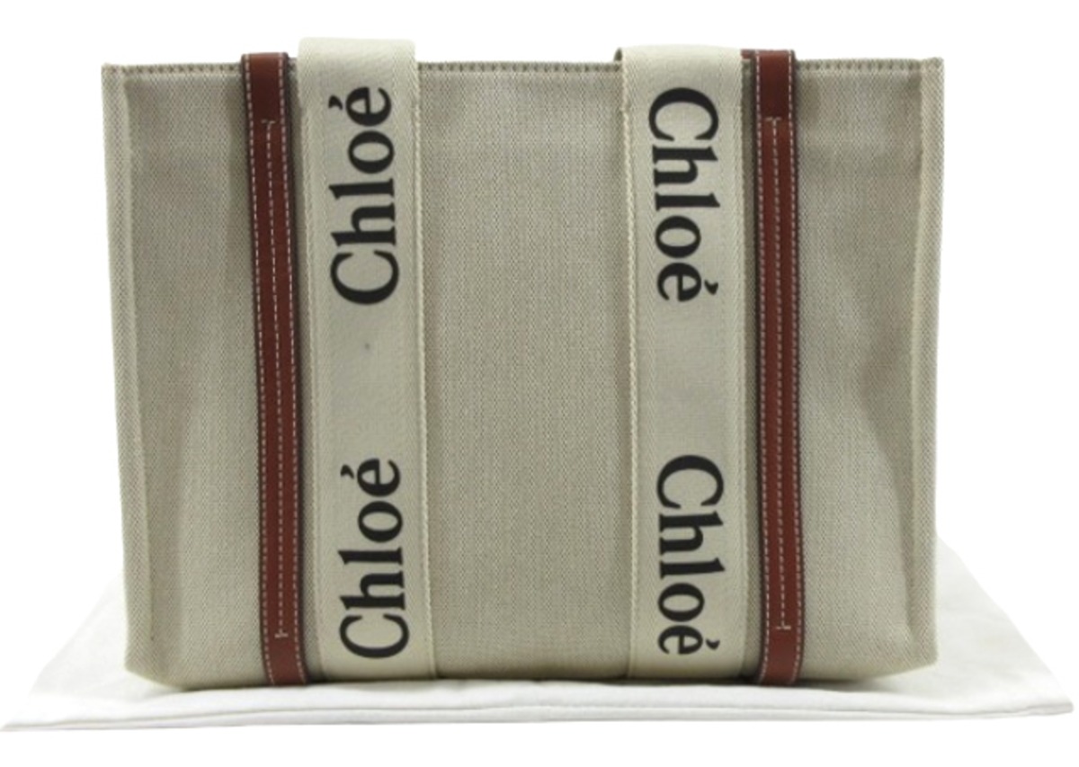 [USED] Chloe “クロエ” WOODY ミディアムトートバッグ ウッディ ハンドバッグ CHC21US383 ホワイト×ブラウン (ベージュ系) | OTAKARA FASHION