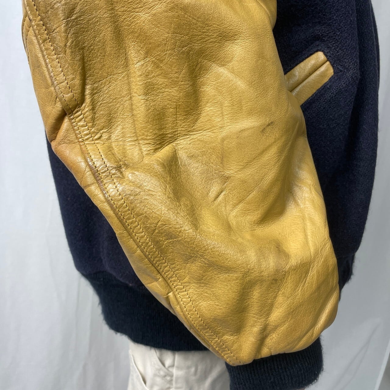 DeLONG CLASSIC USA製 NFL MONDAY FOOTBALL NIGHT 袖レザー ウールスタジャン ワッペン メンズ3XL ...