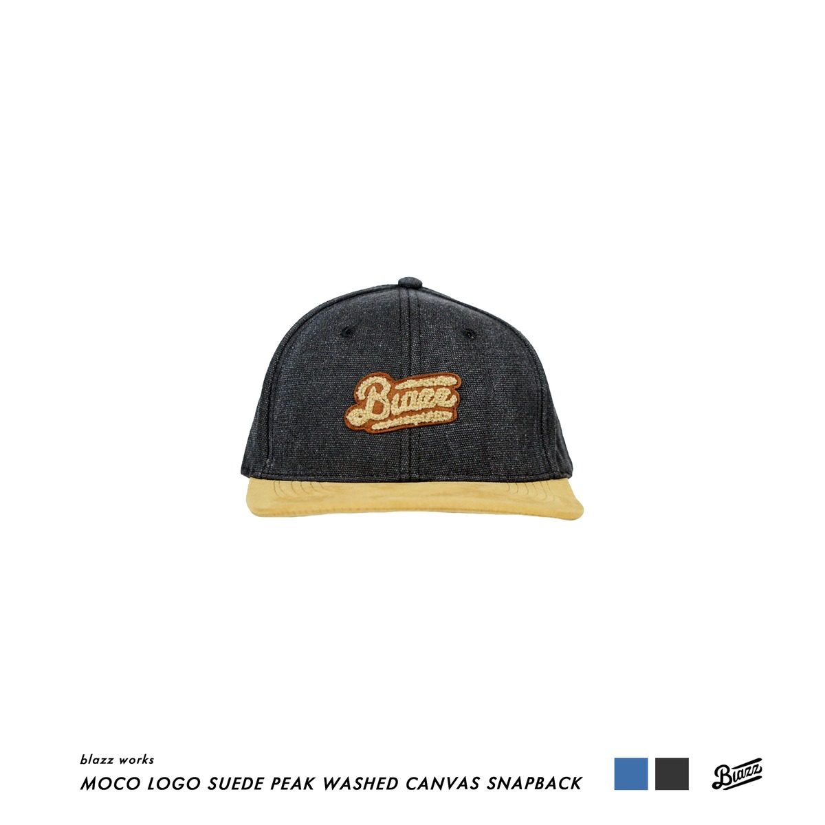 MOCO LOGO SUEDE PEAK WASHED CANVAS SNAPBACK [BLACK] | blazz works