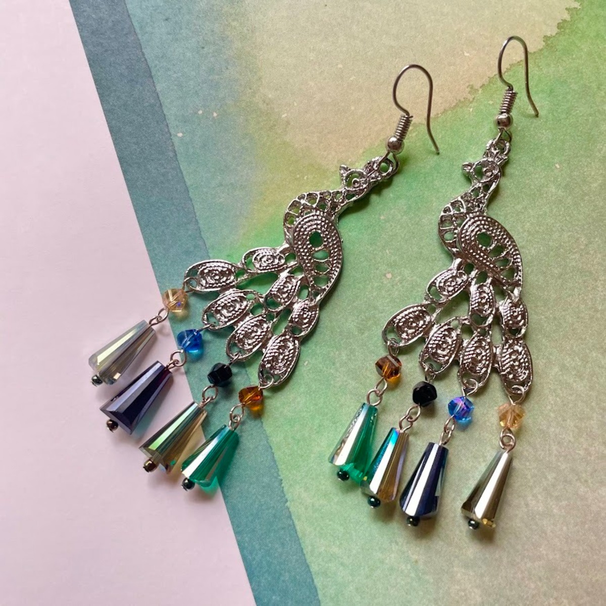 クジャク ガラス ピアス 《P-0033》 | ModernLoop ユーズドアクセサリー専門店