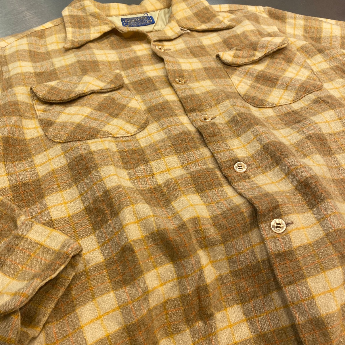 1970s PENDLETON WOOL CHECK SHIRT YELLOW XL | safarionline