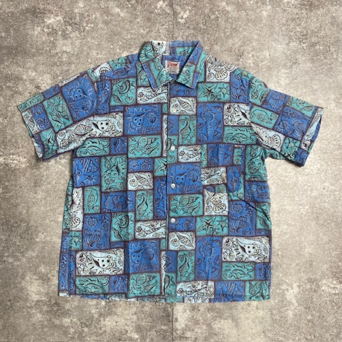 60's 60s BUD BERMA コットンハワイアンシャツ 総柄 バドバーマ 貝殻 襟芯 USA製 米国製 ヴィンテージ vintage ...
