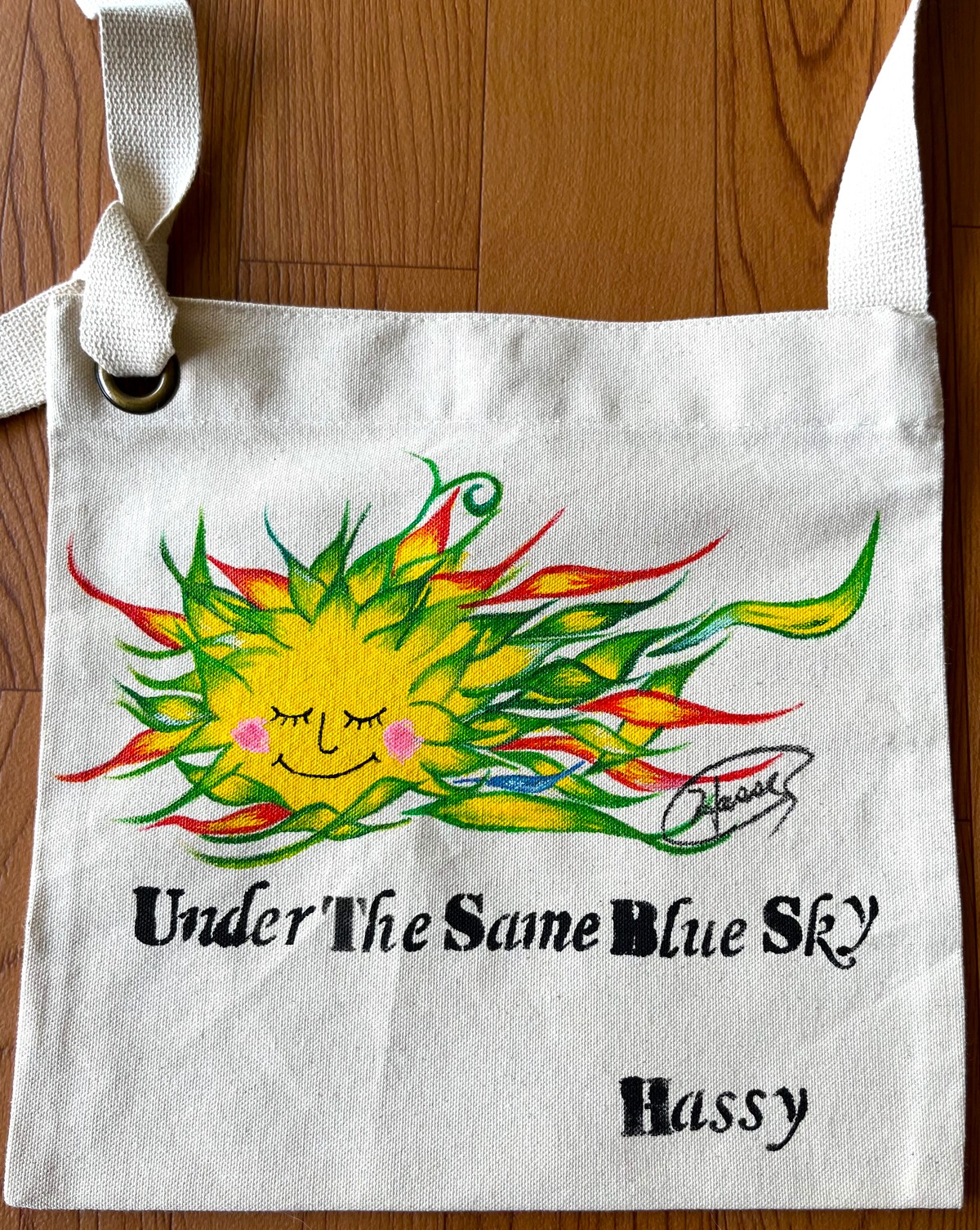 Hassy手描きキャンパススクエアーサコッシュL (グリーン) | HassyVoice Online Store