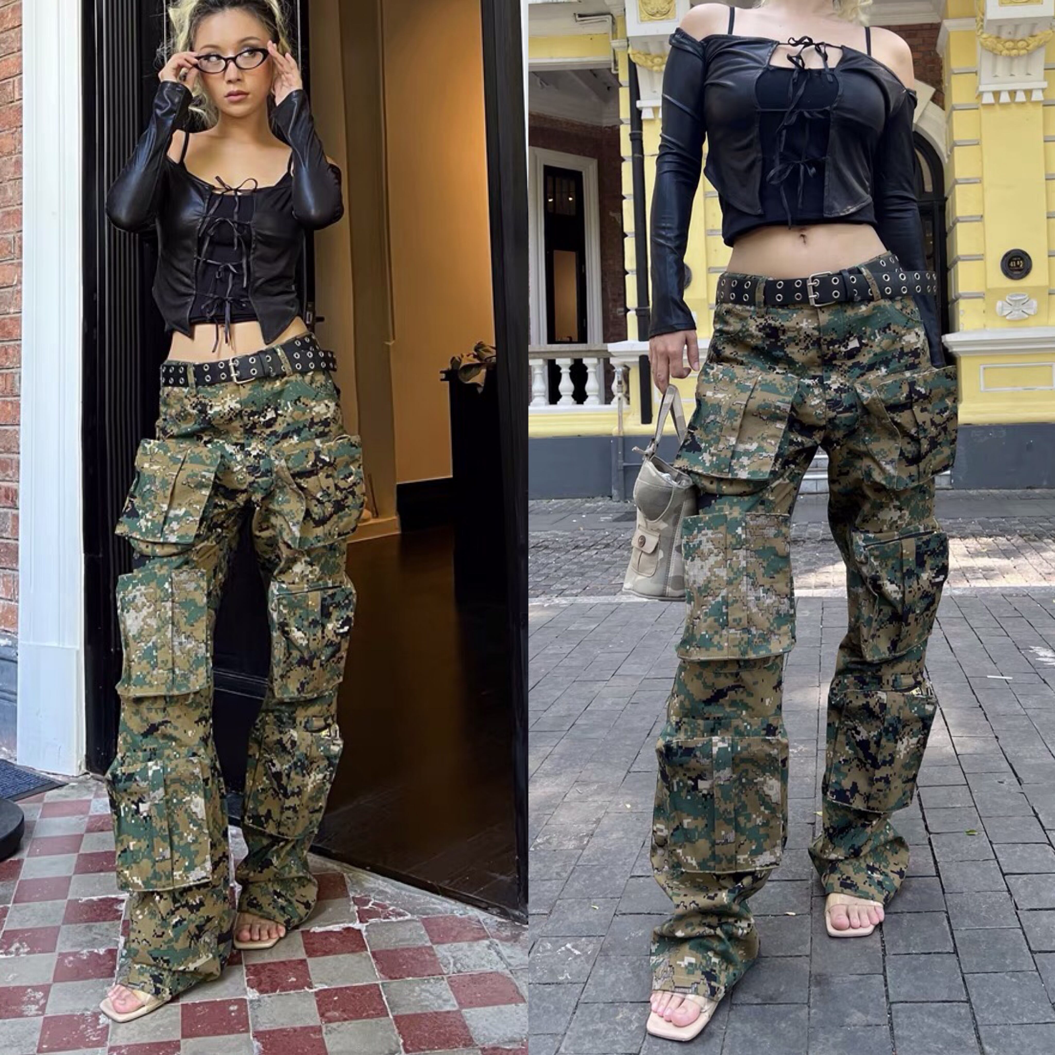 パンツ ボトムス スウェット カジュアル カモフラージュ 緑 グリーン ポケット ロック パンク バンド スカート ダンス クラブ スウェット ...