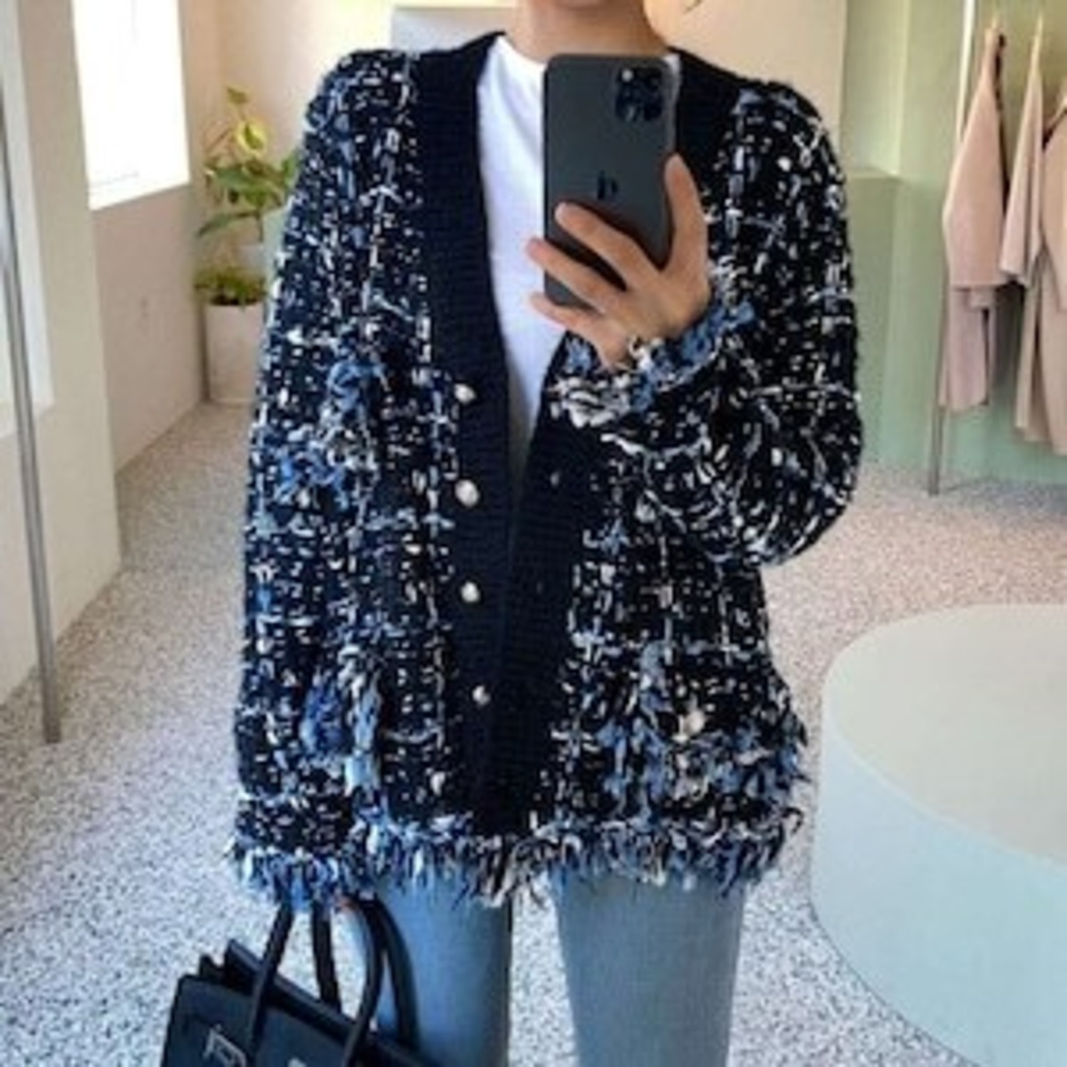 フリンジ風カーディガン ミックスカラー カーディガン エレガント E698 | yoheipiano1