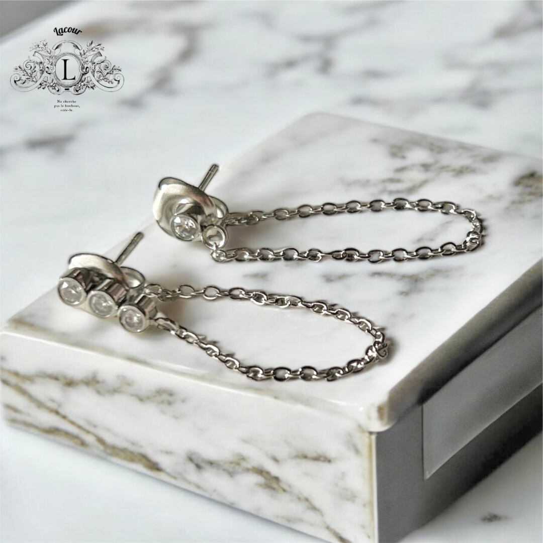 three stone＆loop chain pierce S【PS-4G】 | Pay ID