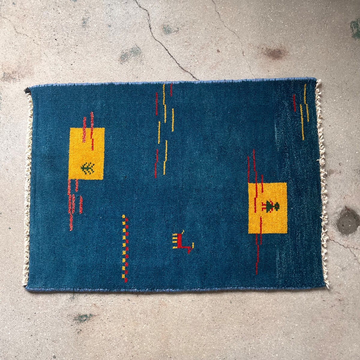 (C) vintage gabbeh Pakistan rug blue / パキスタン絨毯 ラグ 手織りギャッベ 遊牧民族 青 | 古着屋yon
