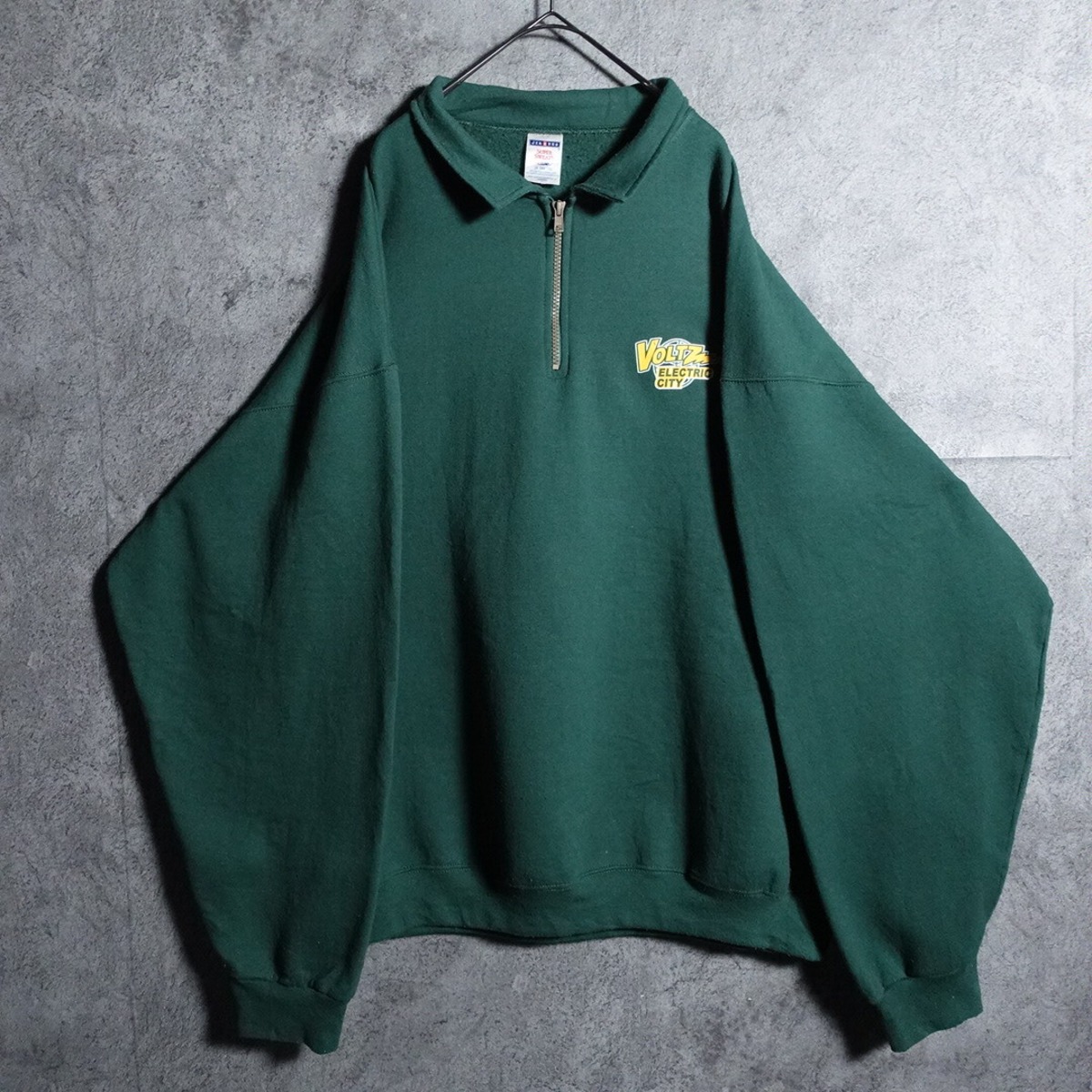"JERZEES" green half zip print sweat | 古着屋 FORCE