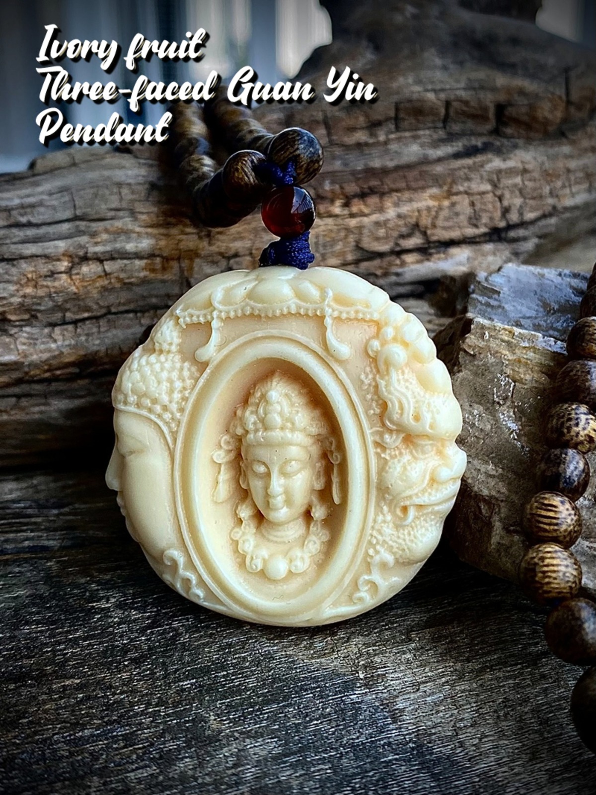 Ivory fruit Three-faced Guan Yin Carving Pendant | Heimer’s