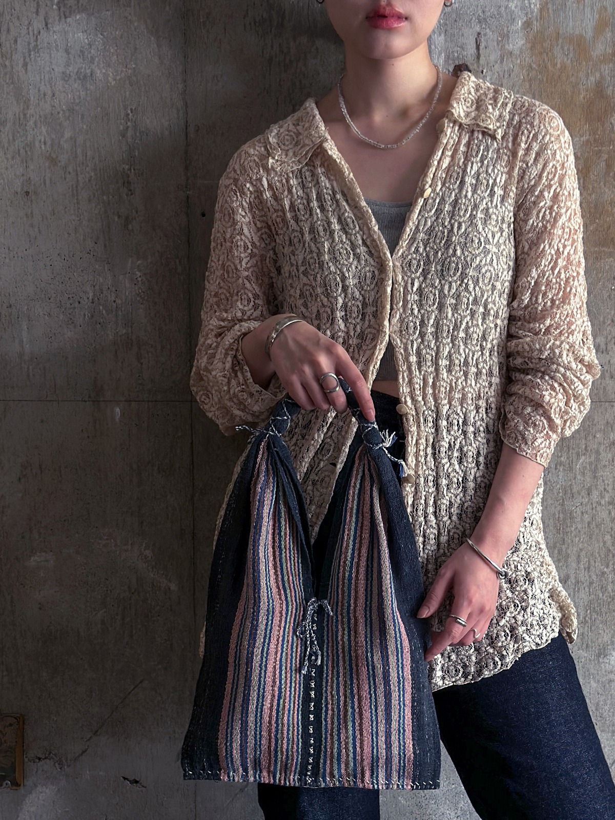 Karen tribe／Woven fabric bag（navy） | 333 & tay - Delivery Service