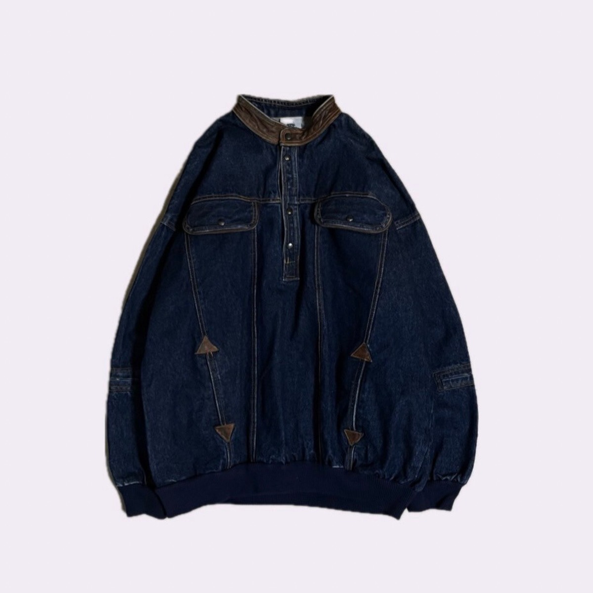 leather band collar denim pullover jacket | 異言 -igen tokyo