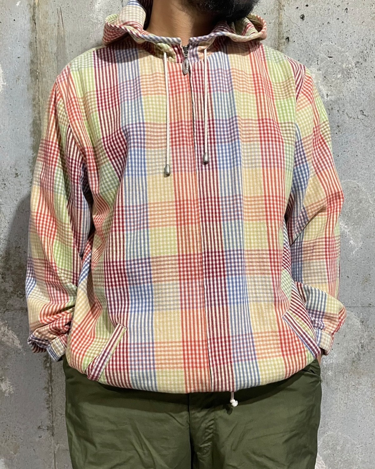 00s cotton check pattern zip-up parka 2000年代 コットンチェック柄前開きパーカー | ozziestore