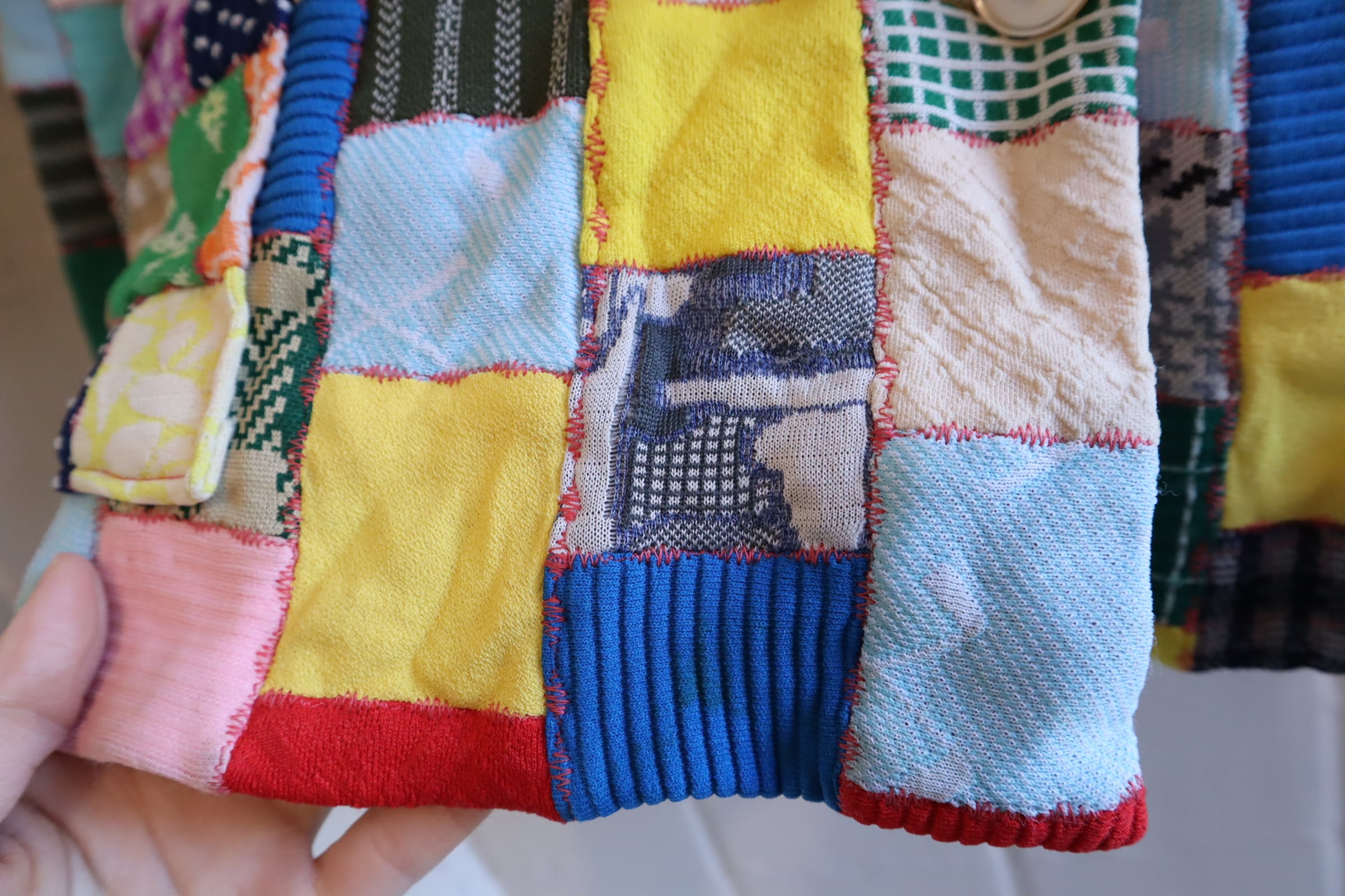 70s colorful polyester patchwork jacket [l-4706] | Fizzvintage