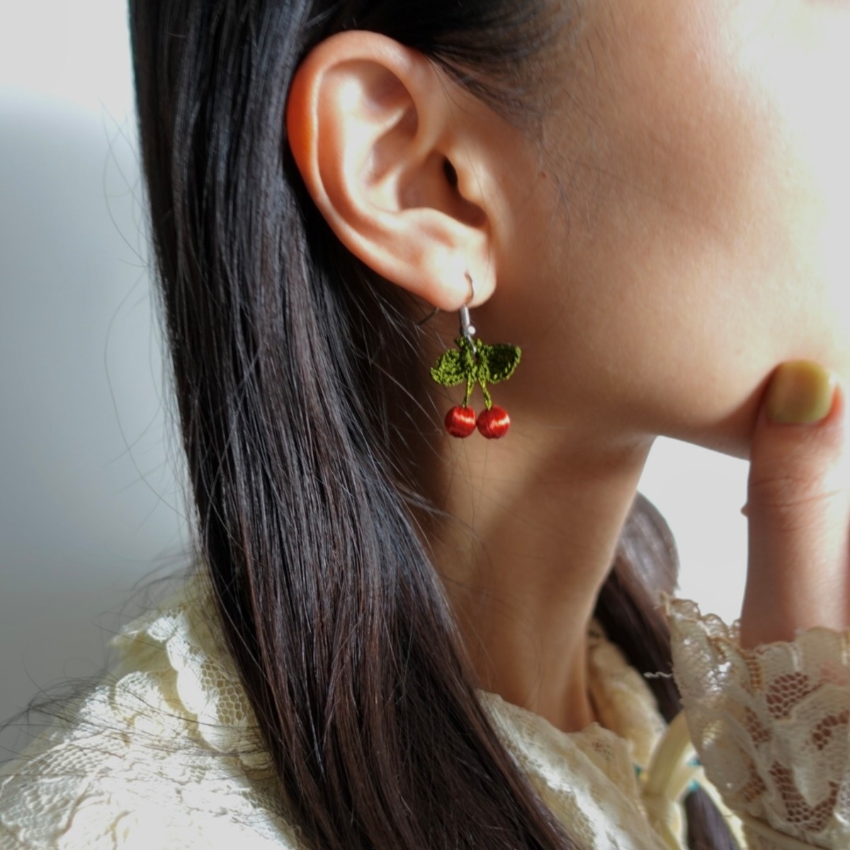 cherry thread Earrings【red.purple】 | Bonjuku handmade
