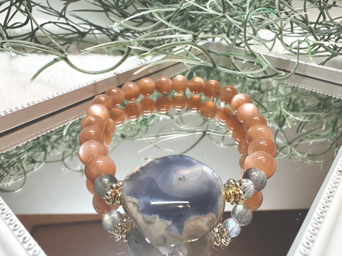 sun moon stone × matrix Blue Chalcedony bracelet♡ | ＊天然石＊パワーストーン＊select ...