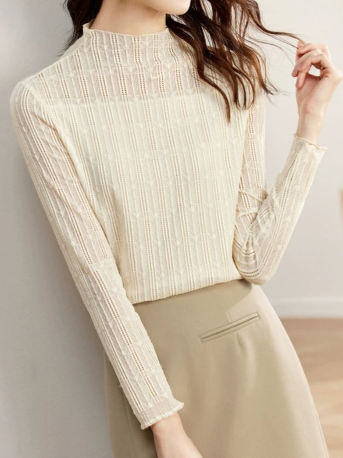 High neck lace blouse L0603 | LINACOCO