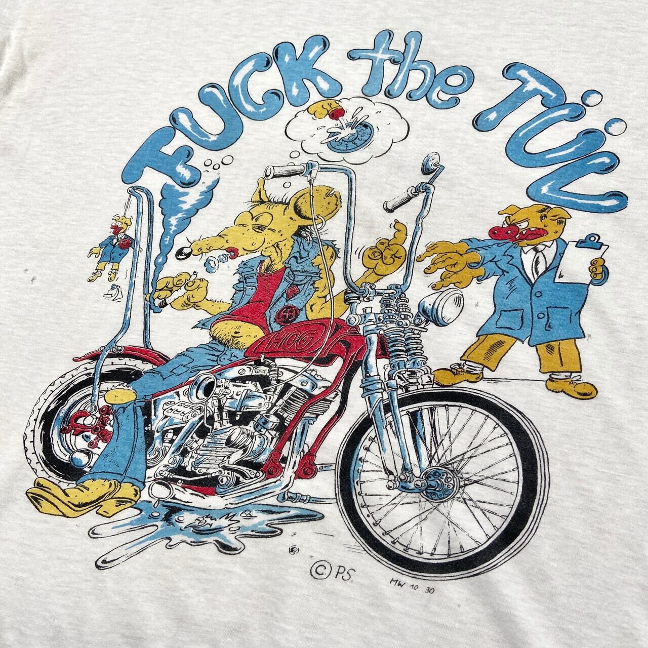 80年代~90年代 FUCK THE TUV モーターサイクル アート プリントTシャツ ユーロ エロT メンズL相当 古着 80s 90s ...