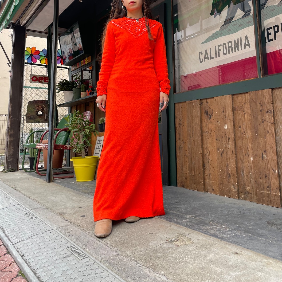 60-70's orange knit dress | JERRYZ