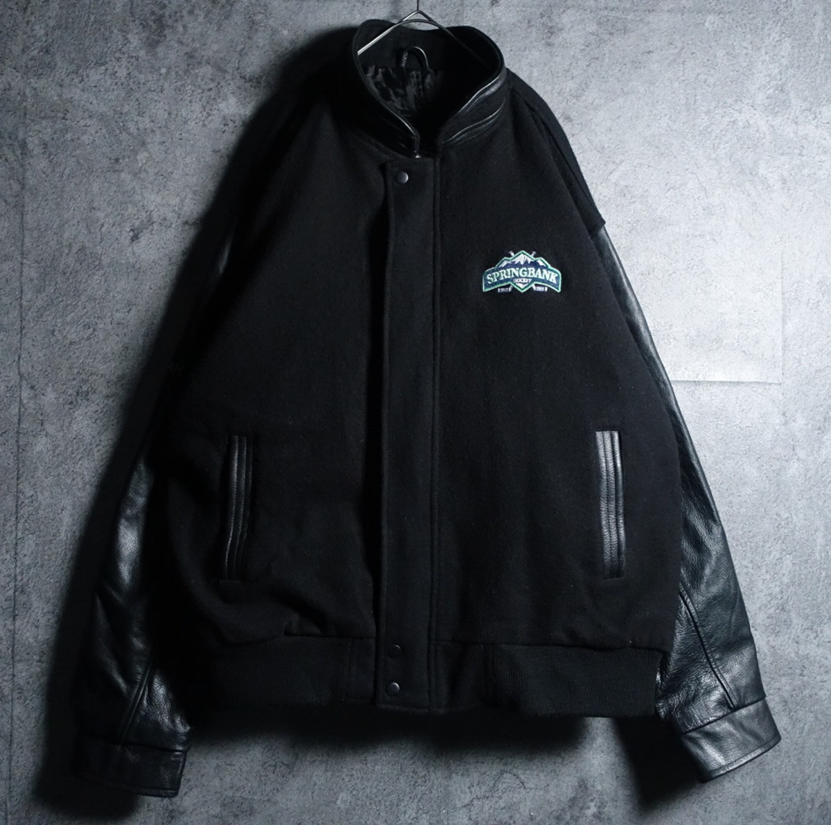 Black Melton x Leather Team Logo Embroidered Design Stadium Jacket | 古着 ...