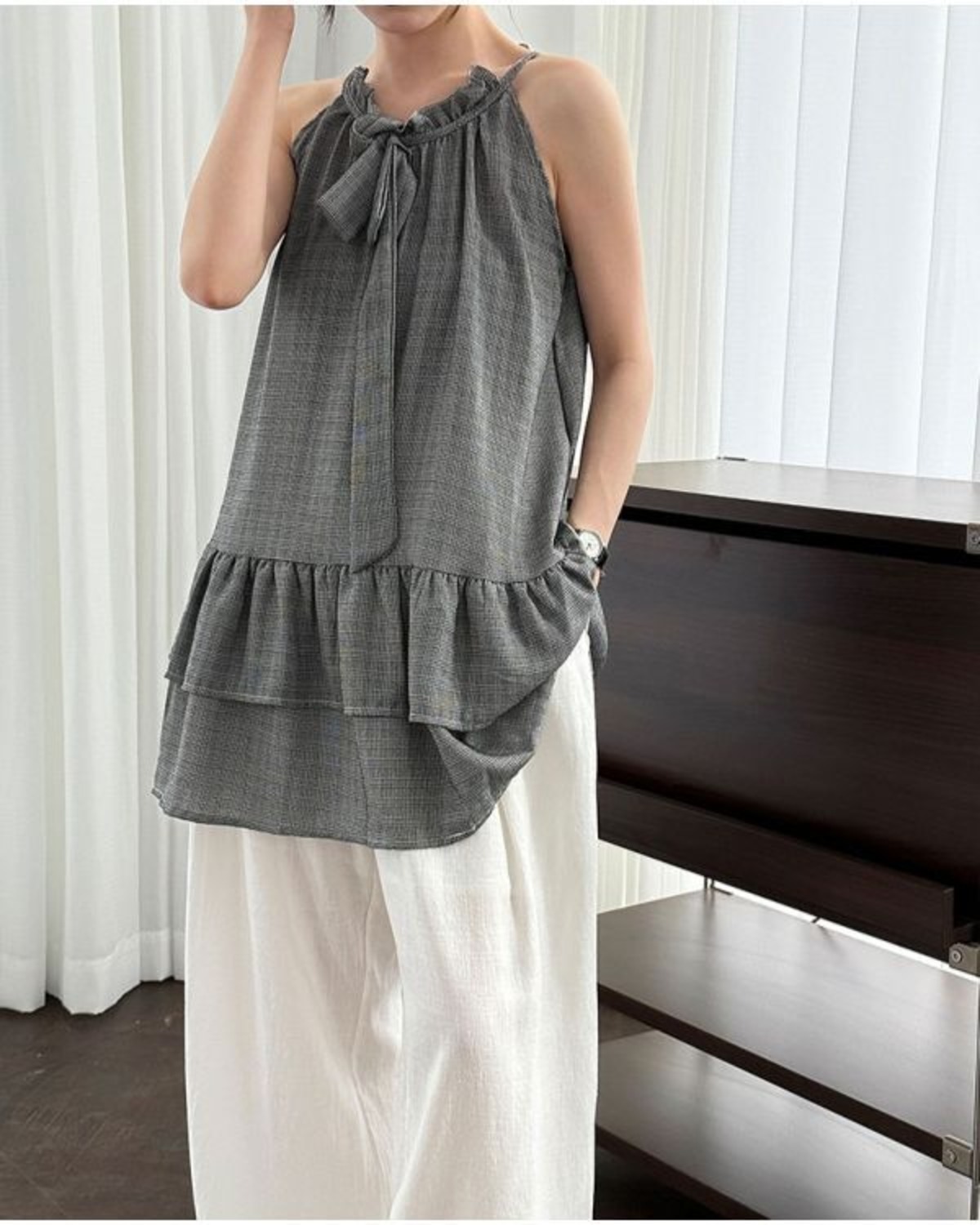 Check Frill Cami Tops | Leonie