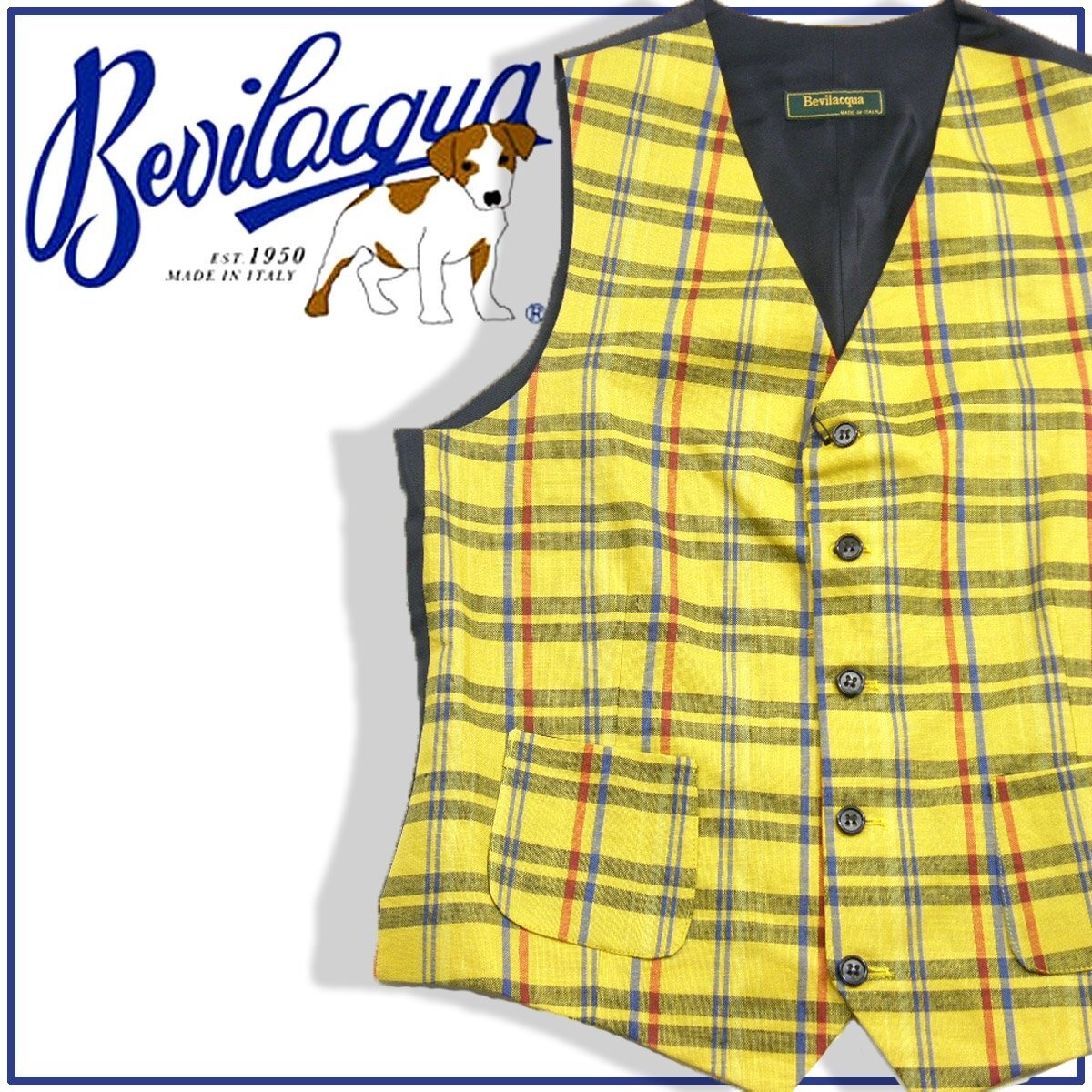 Bevilacqua / ベヴィラクア リネン ベスト イタリア製 麻 チェック ジレ イエロー ブルー レッド ブラック 春夏 | Jagoo