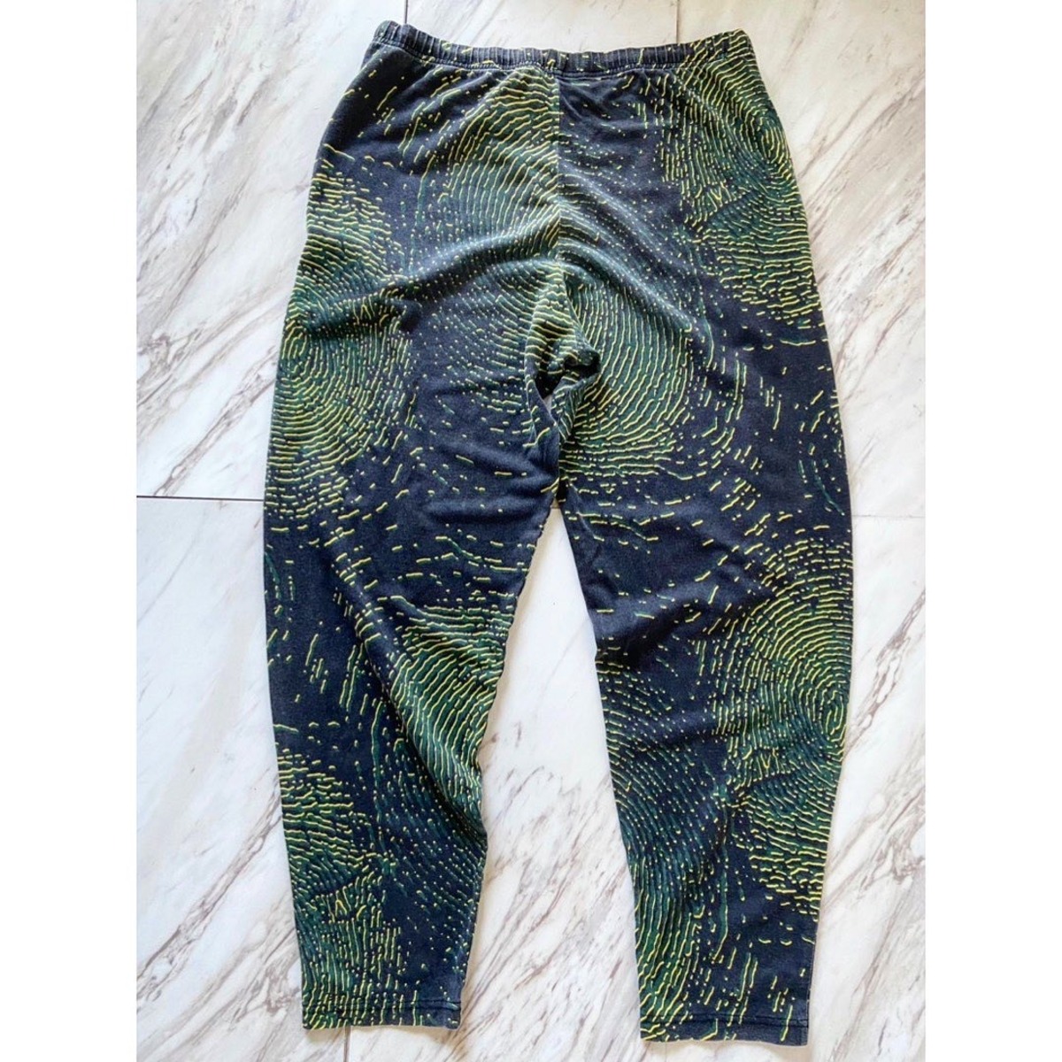 90s made in usa ZUBAZ black yellow green cotton wide tapered eazy pants | protocol