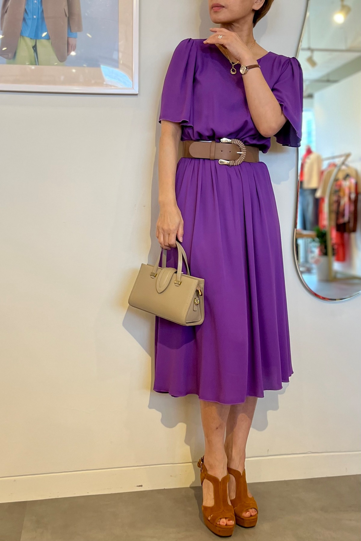 Purple frill sleeve dress | COLORS PLUS