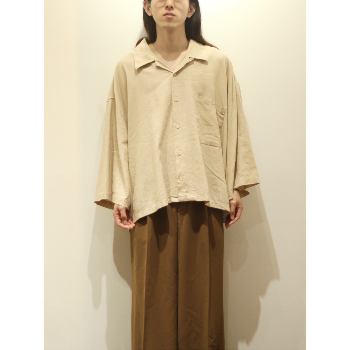 【COU】linen×rayon wide short silhouette open collar shirt -3694- | cv