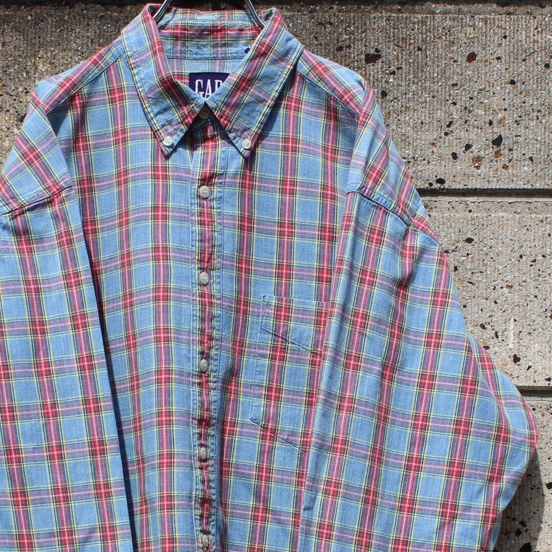 【Lサイズ】OLD GAP 90s くすみカラー チェック柄 大きめサイズ 古着 L/Sシャツ | Ringhio USED STORE