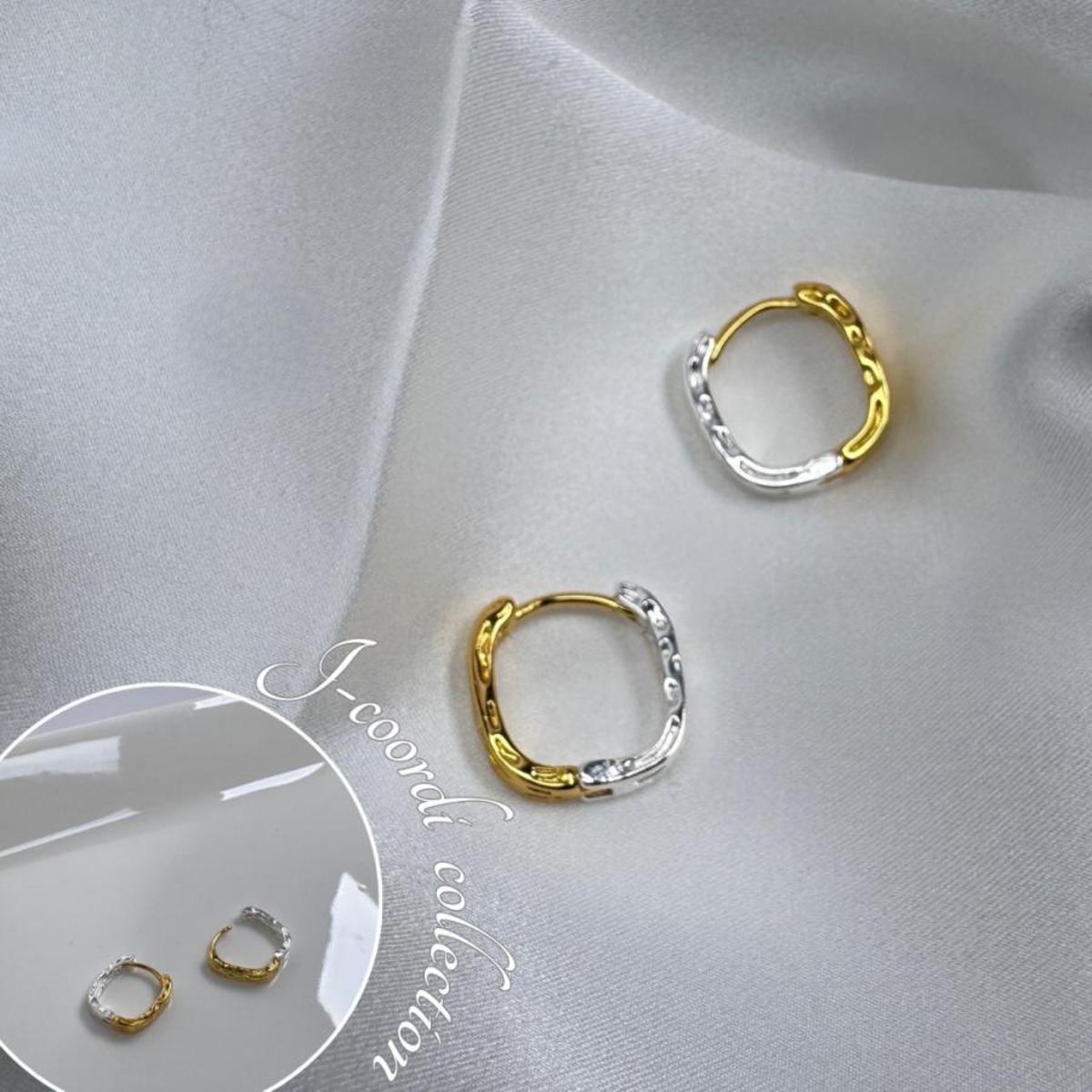 ピアス ゴールド シルバー バイカラー スクエア レディース アクセサリー 両耳用 プレゼント ギフト | jcoordi-shop インポートアクセサリー・雑貨専門店