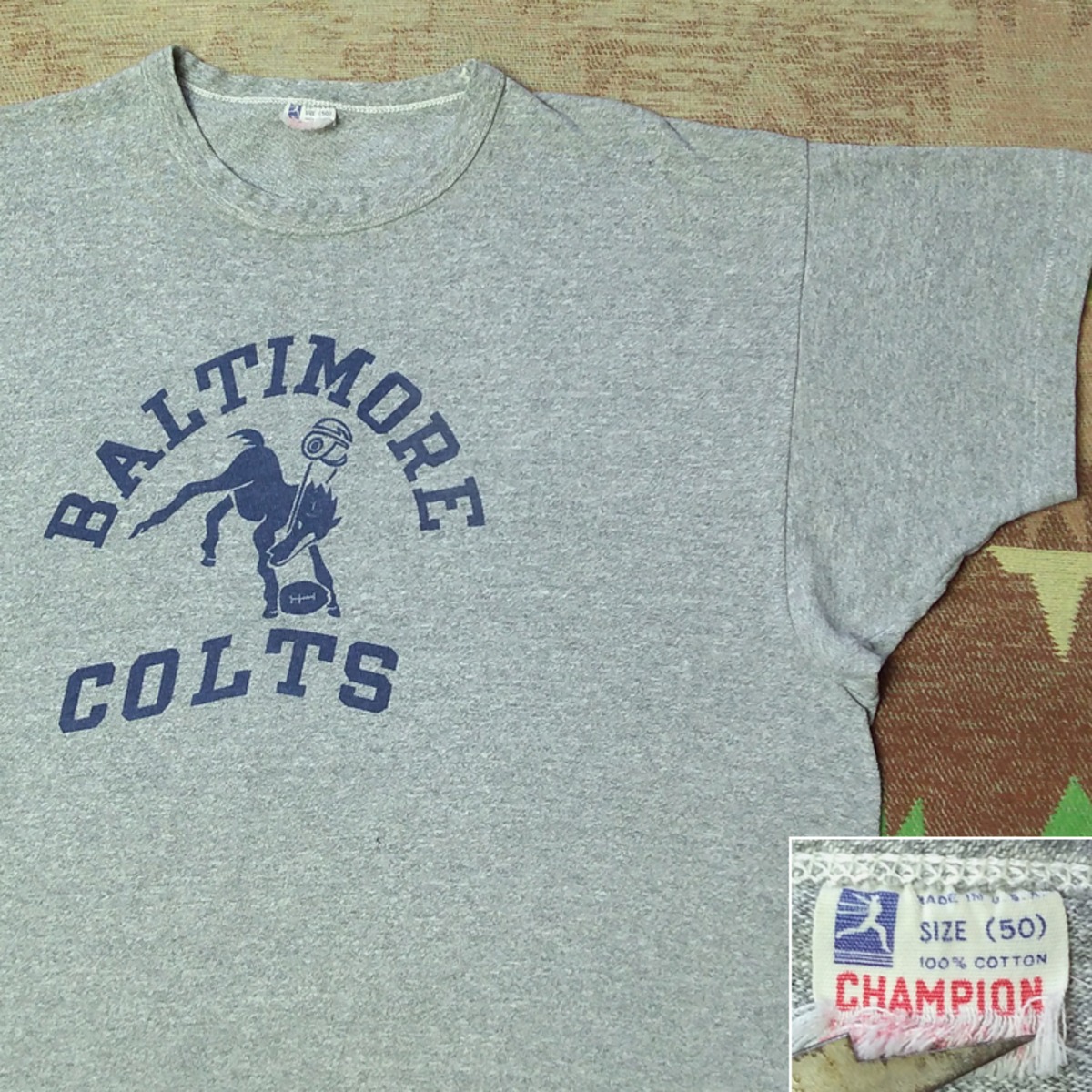 60s Champion BALTIMORE COLTS Print Gray Heather T-Shirt （50） | Wonder ...