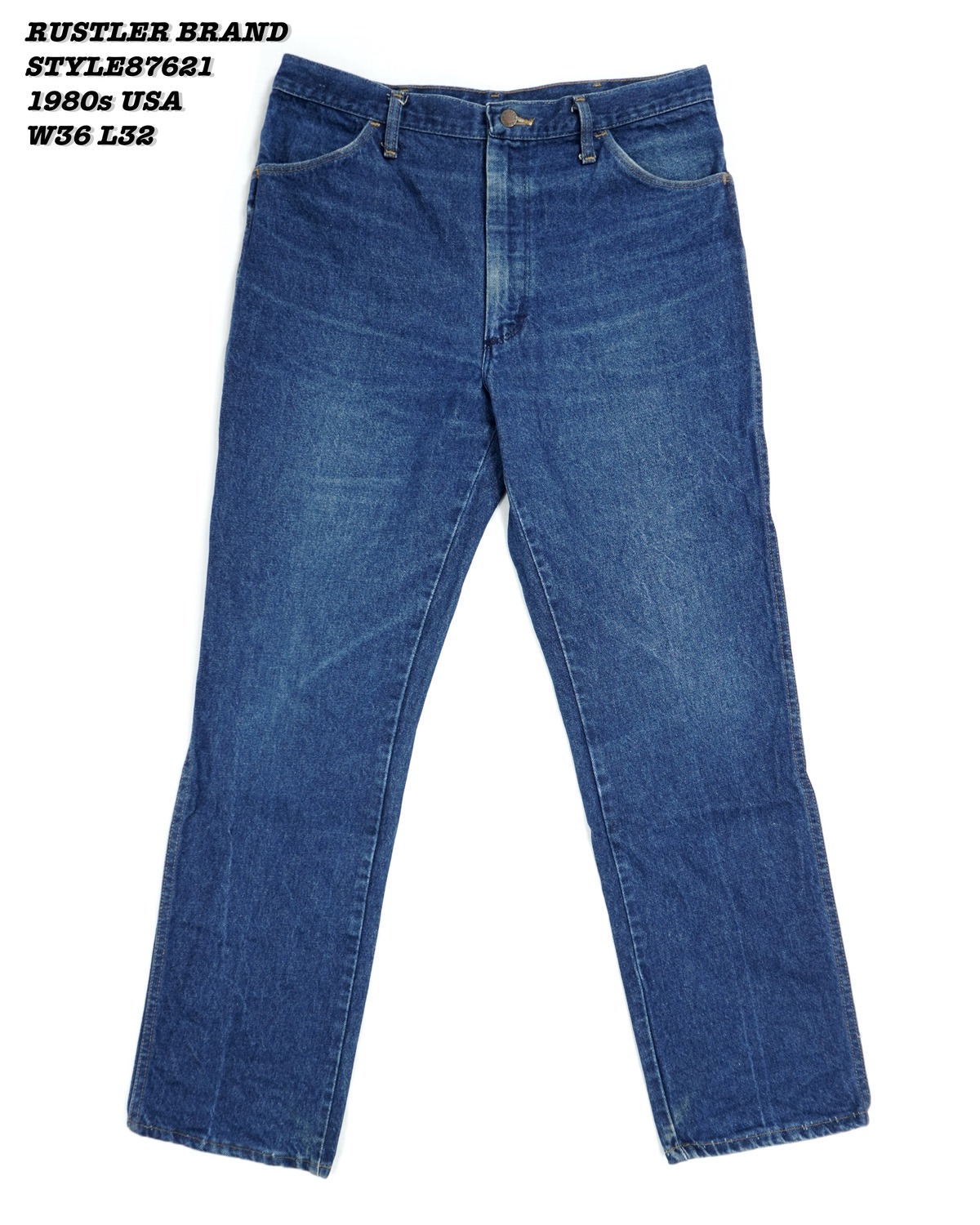 RUSTLER BRAND 87621 INDIGO DENIM PANTS USA 1980s W36 L32 WR24014 | Loki ...